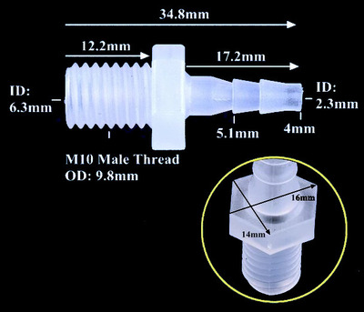Aquarium Airline Barbed Connector Threaded Joiner M10-4mm - The ...