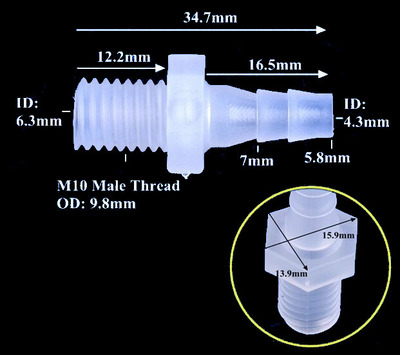 Aquarium Airline Barbed Connector Threaded Joiner M10-6mm - The ...